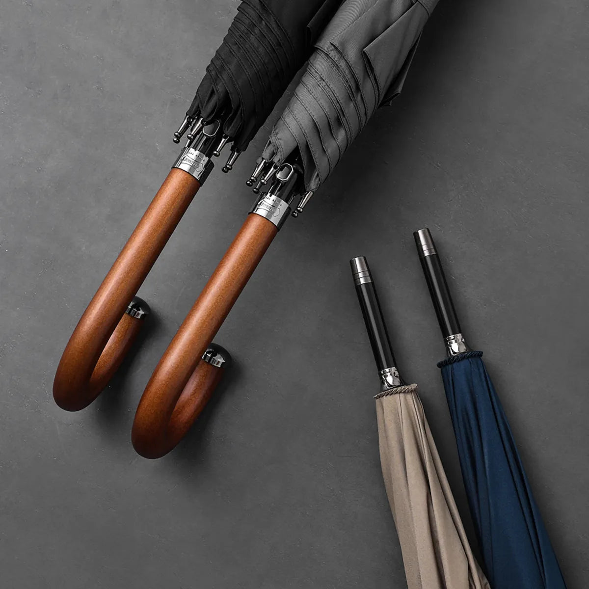 Classic Stick Umbrella with Elegant Wooden Crook Handle
