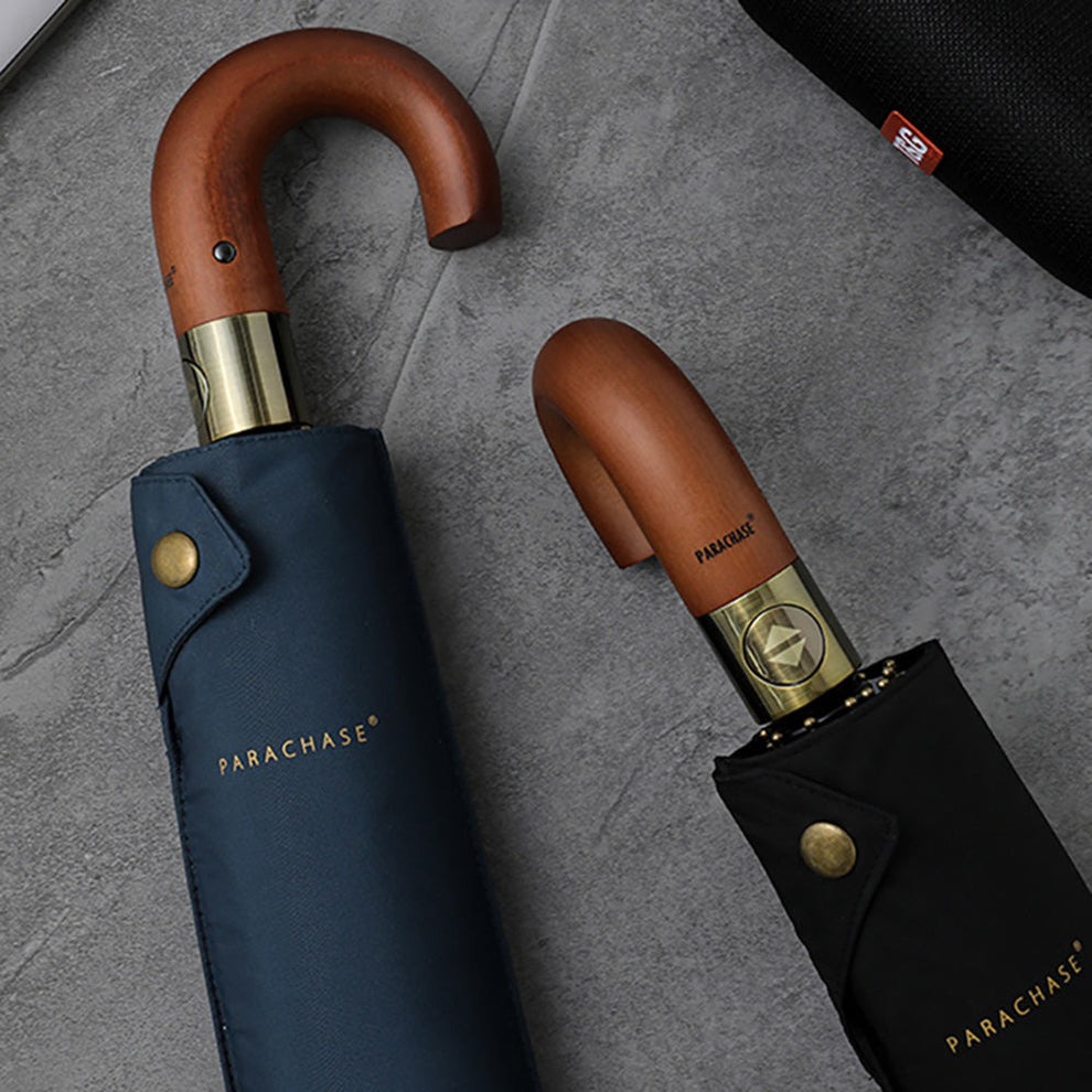 Foldable Automatic Umbrella with Elegant Wood Handle