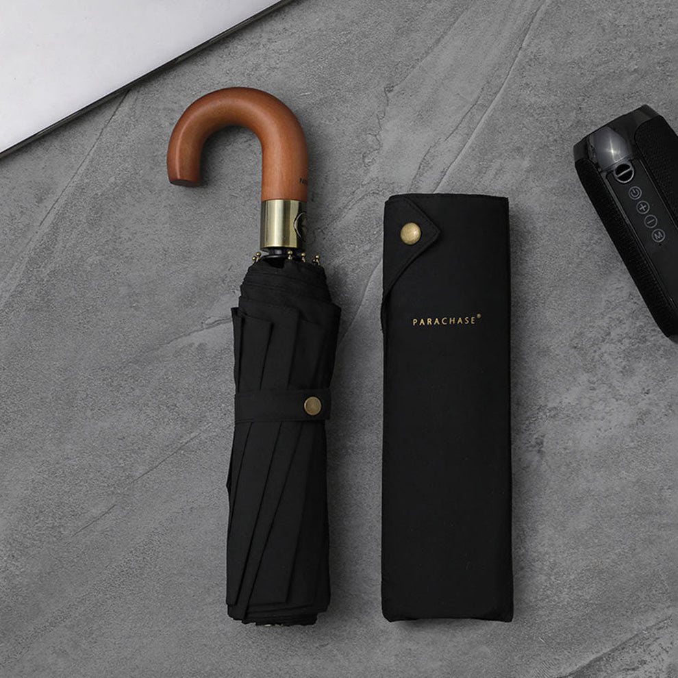 Foldable Automatic Umbrella with Elegant Wood Handle