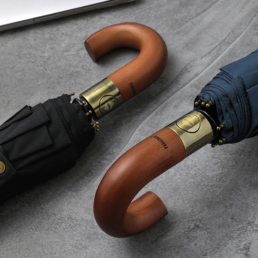 Foldable Automatic Umbrella with Elegant Wood Handle
