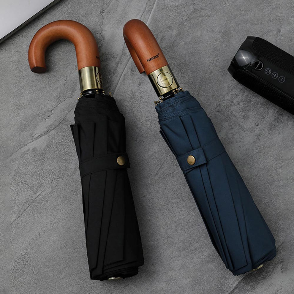 Foldable Automatic Umbrella with Elegant Wood Handle