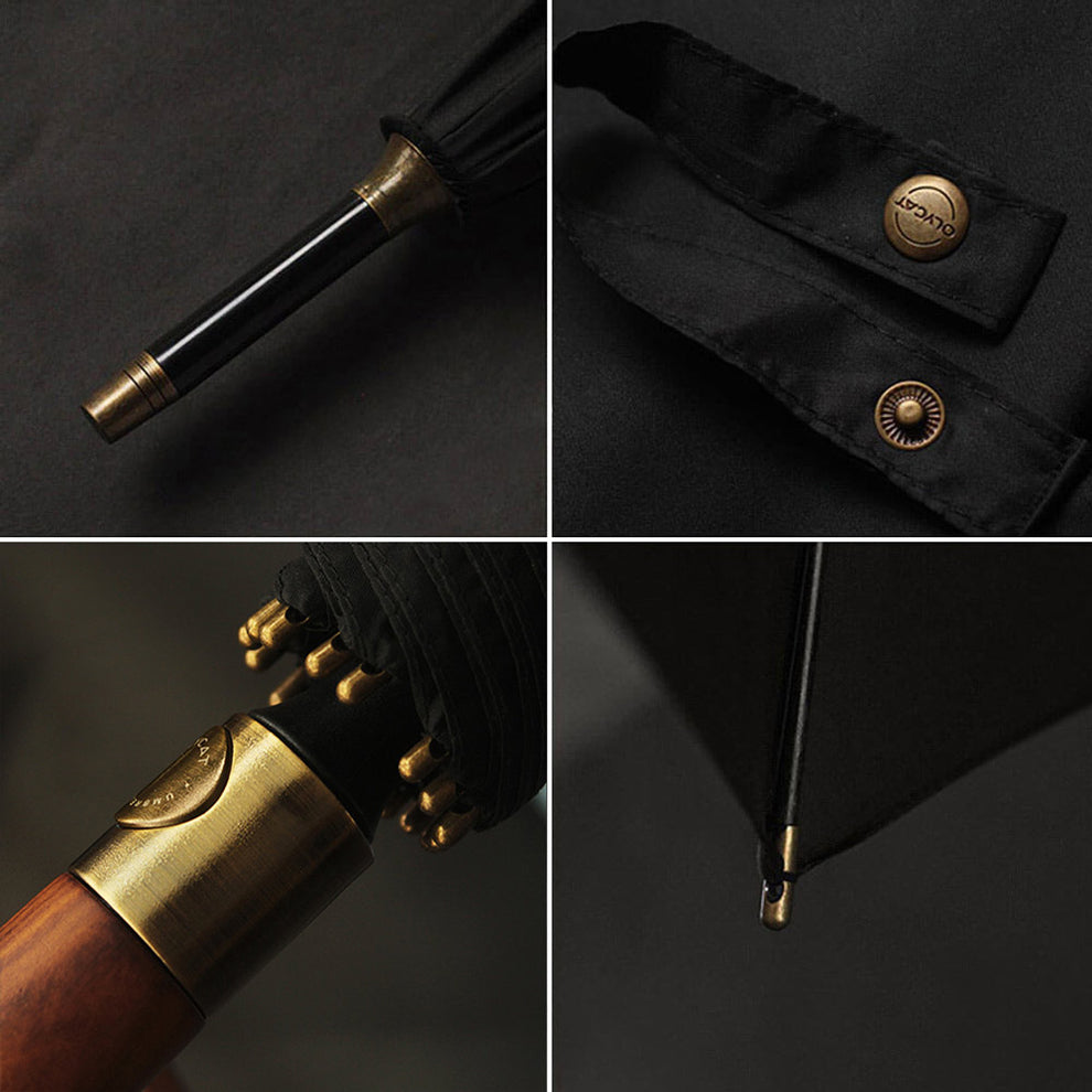 Wood Handle Umbrella with 16 Ribs: Luxury Rain Accessory